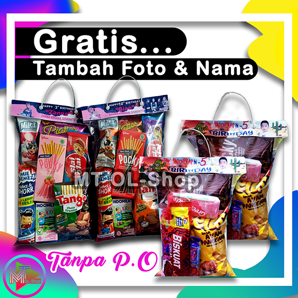 (isi 10set) Plastik Ulang Tahun Custom - Tas Plastik Snack Label Ulang ...