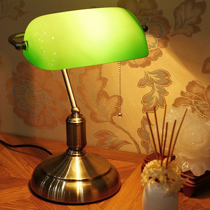 MOONLIGHT-Traditional Antique Brass + Green Bankers Table Office Desk ...