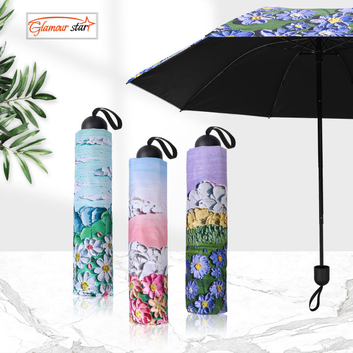 Glamour Star 318 three-fold umbrella Ink Painting Style Vinyl coated UV ...