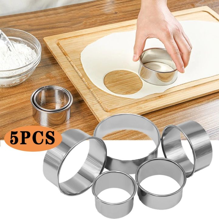 5pcs/Set Stainless Steel Round Cutter Cookie Moulds Biscuit Cutter Mold ...