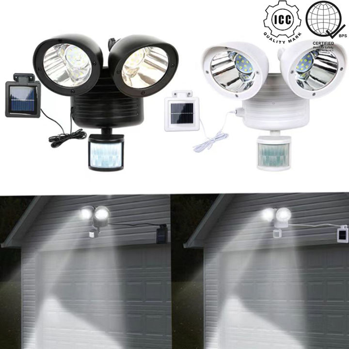 22Leds Solar Waterproof PIR Night Lights Dual Heads IP55 Human Body ...