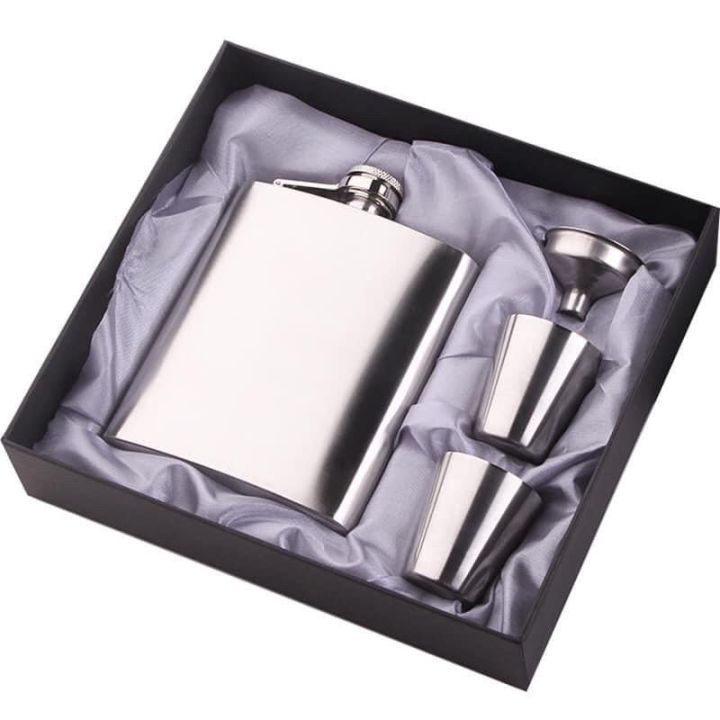 Classical Silver Wine Flask Gift Set 8oz Hip Flask Set w/ Funnel and 2 ...