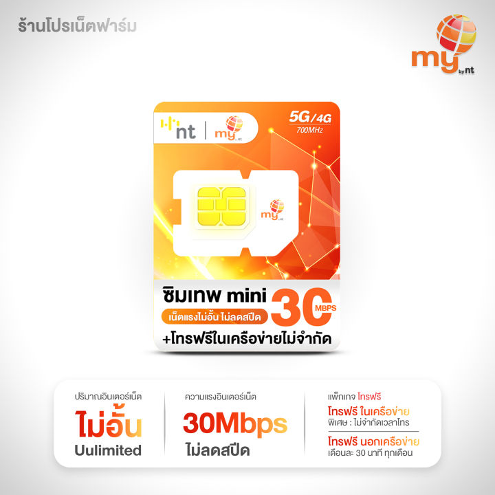 ซิมเทพ Mini ซิมเน็ตไม่อั้น ความแรง 30Mbps พร้อมโทรฟรีทุกเครือข่าย 30 นาที/เดือน ใช้งานบนคลื่น ...