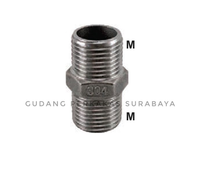 MALE NAPLE M x M DRAT PIPA 3/8 SUS304 ADAPTER DRAT DOUBLE NEPEL DOBEL DRAT LUAR STAINLESS ...