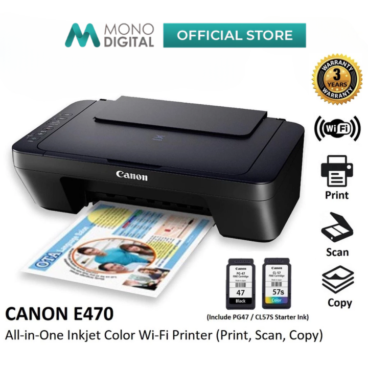 CANON PIXMA E470 INKJET COLOUR PRINTER, PRINT SCAN COPY WIFI ALL IN ONE ...