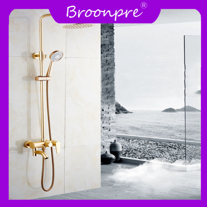 Broonpre Space aluminum gold bath shower faucet set vintage golden bathroom shower taps mixer ...
