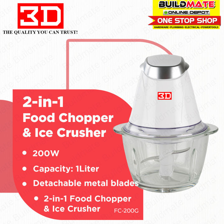 3D 2 IN 1 Food Chopper Ice Crusher Processor 1L FC-200G FC200G •BUILDMATE• | Lazada PH