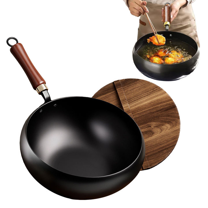 Paebbro Rust-proof Forged Hammer Wok Sturdy Big Belly Wok Forged Iron ...