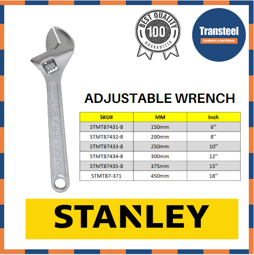(STANLEY) CHROME ADJUSTABLE WRENCH 6'' (150MM) - 18'' (450MM) | Lazada