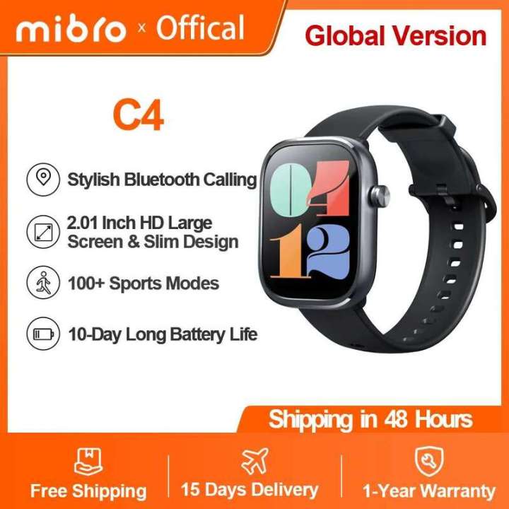 Mibro นาฬิกา C4หน้าจอ HD 2นิ้วโทรผ่านบลูทูธ24ชั่วโมงออกซิเจนในเลือดหัวใจเครื่อวัดอัตรา100โหมด ...