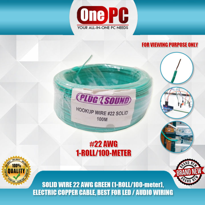 ONE PC SOLID WIRE 22 AWG GREEN (1-ROLL/100-meter), ELECTRIC COPPER ...