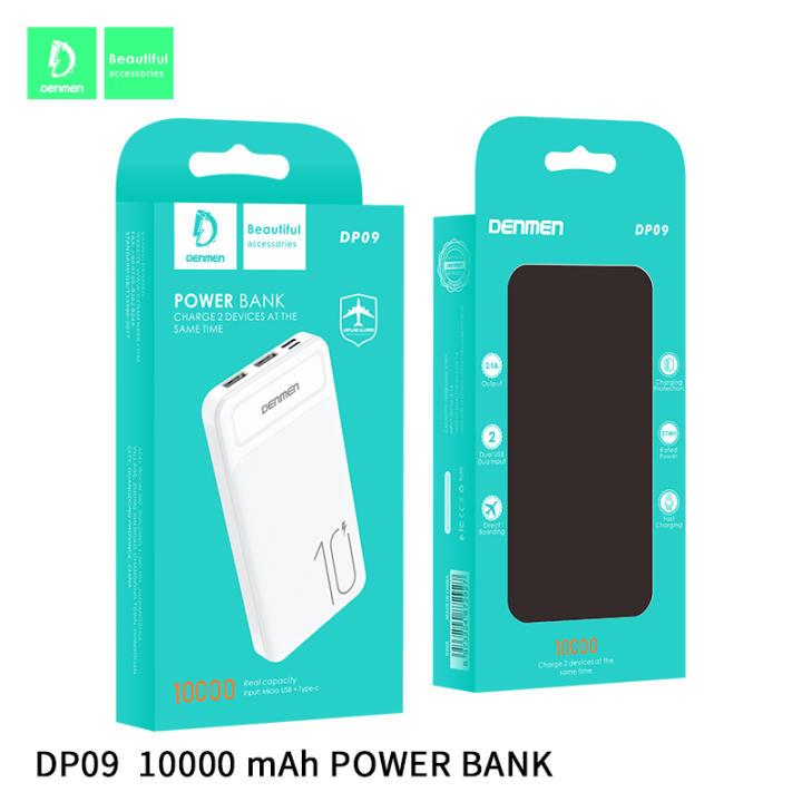 Denmen DP09 Power Bank 10000mAh Universal Powerbank 2.1A Quick Charge Dual USB Port Dual Input ...