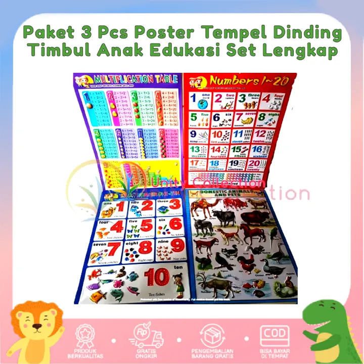 Paket 3 Pcs Poster Tempel Dinding Timbul Anak Edukasi Set Lengkap Buah ...
