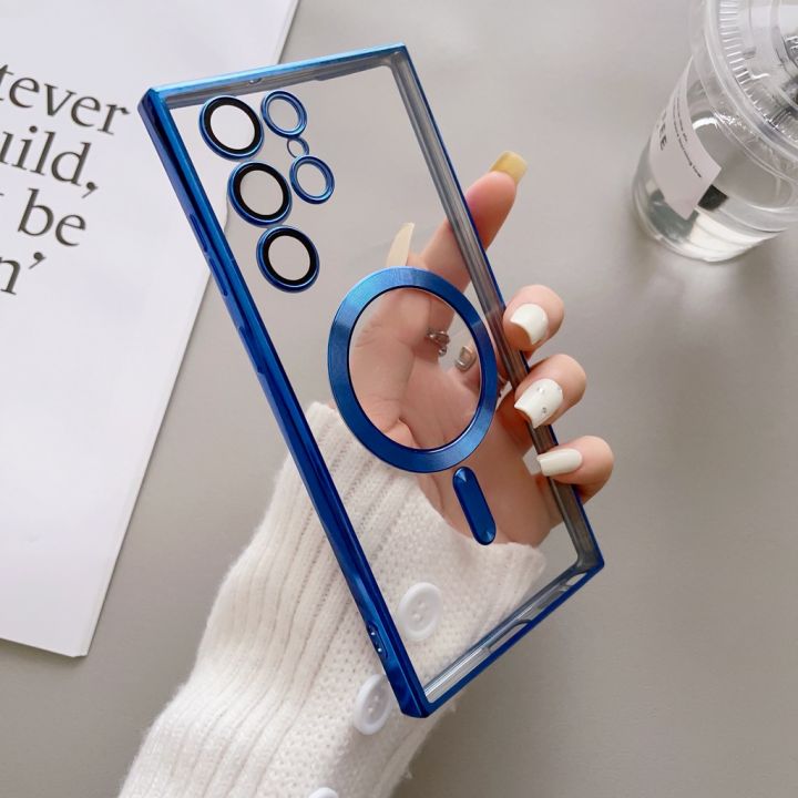 Samsung S23 Ultra Transparent Case Electroplated frame Magnetic ...
