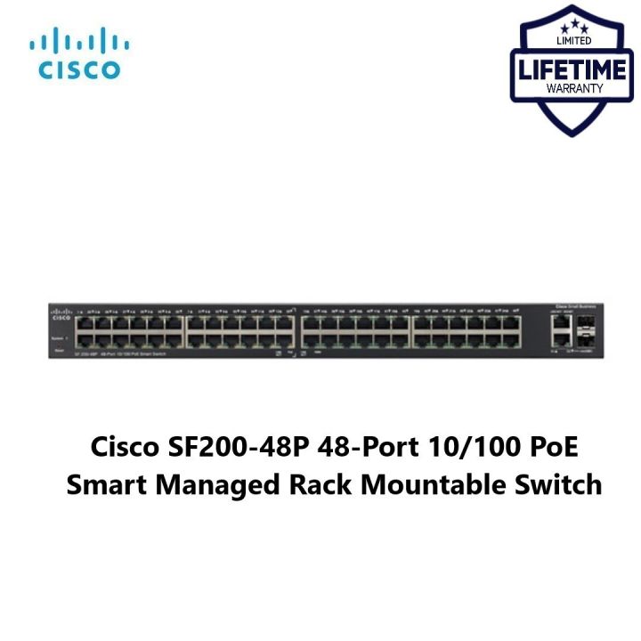 Cisco SF200-48P 48 Port 10/100 PoE Smart Switch (SLM248PT-G5) | Network ...