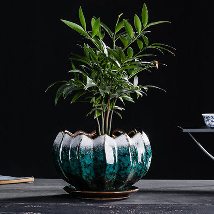 Gardenbee Elegant Zigzag Circle White Green Gradient Large Glazed ...