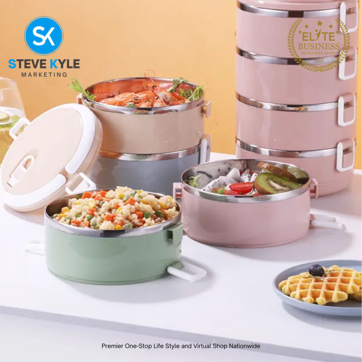3 Layers Portable Stainless Steel Bento Lunch Box, Thermal Cylinder ...