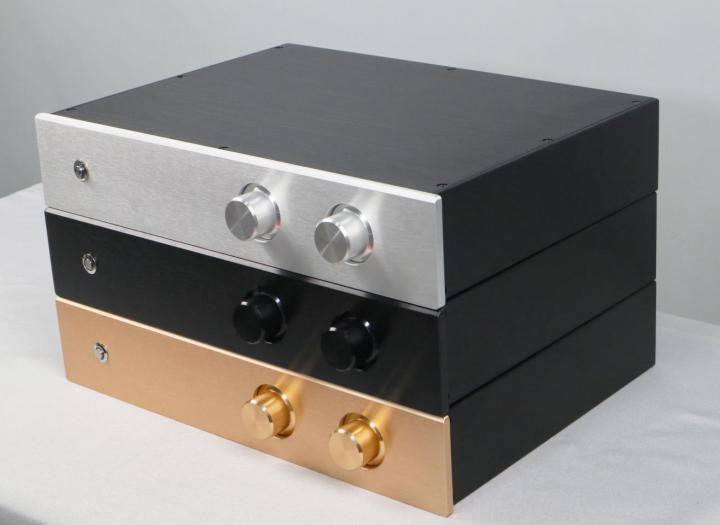 อลูมิเนียมเต็มรูปแบบ Enclosure HiFi DIY Audio Preamp Case เครื่องขยายเสียงแชสซี4308HB เงินสีดำ ...