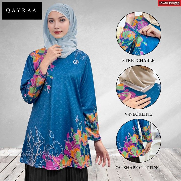 QAYRAA Exclusive Blouse Muslimah FLORAL PREMIUM (B1-B5) Baju Wanita ...