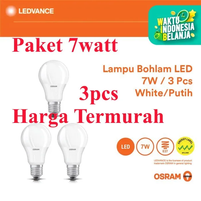 Paket 3 pcs 7watt Osram Lampu led Bohlam LED 7 Watt 3 Pcs - Putih ...