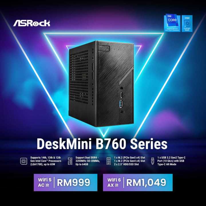 # ASRock DeskMini B760 Barebone PC [INC CHASIS, MOBO, POWER, WIFI ...