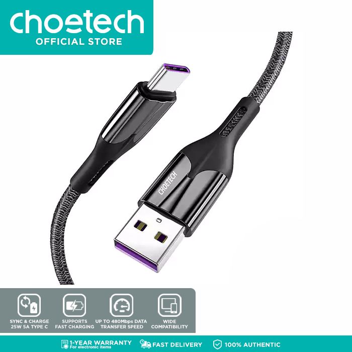 CHOETECH AC0013 USB Type C Cable for 25W 5A Type C Super Fast Charging ...