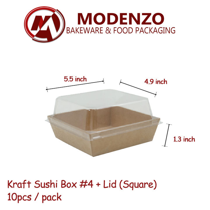 Kraft Sushi Box #4 + Lid (Square) (10pcs per pack) | Lazada PH
