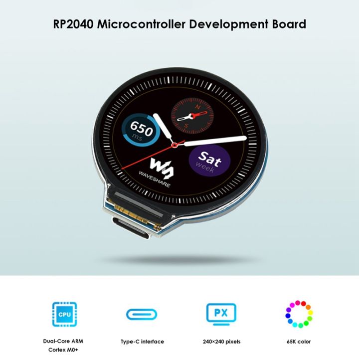 For Raspberrypi Rp2040 Microcontroller Development Board With 128 Inch 65k Ips Circular Lcd 