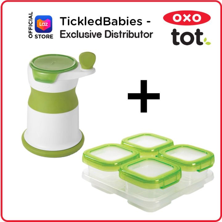 OXO Tot Mash Maker Baby Food Mill + Baby Blocks Freezer Storage Containers - 4oz / 120ml ...