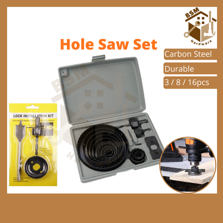BSM Hole Saw Set Core Cutter Drill Bit Woodwork Tool Kit Door Lock ...