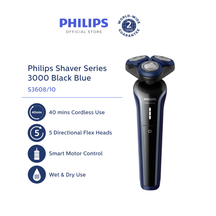 Philips Shaver Series 3000 Black Blue S3608/10 w/ SmartPower Control ...