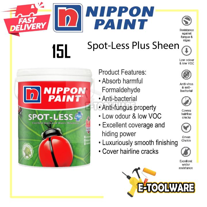 15L Nippon Paint Spotless Spot-Less Plus Interior Wall paint Cat Dalam ...