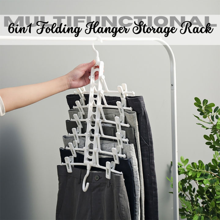 LOCAPURE 6in1 Folding Hanger Rack Adjustable Clips Layered Space Saver ...