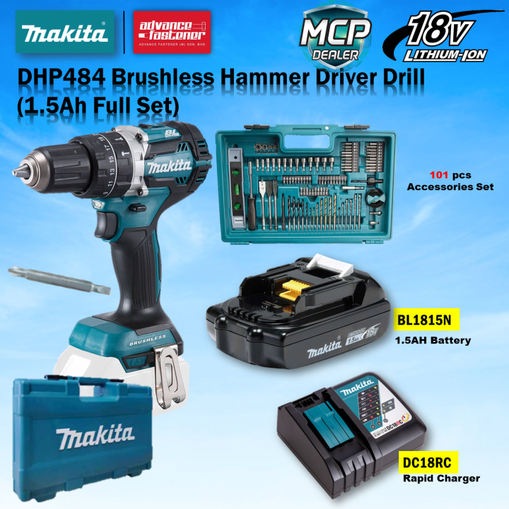 MAKITA DHP484RFX6 / DHP484 18V Cordless Hammer Driver Drill Combo Set ...