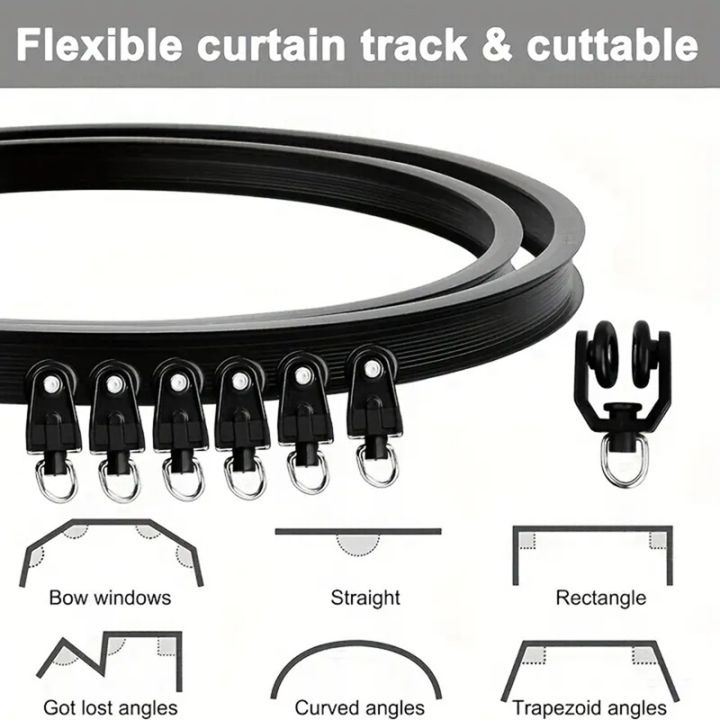 Flexible Bendable Curtain Track, Ceiling Wall Mounted, Black Curved ...
