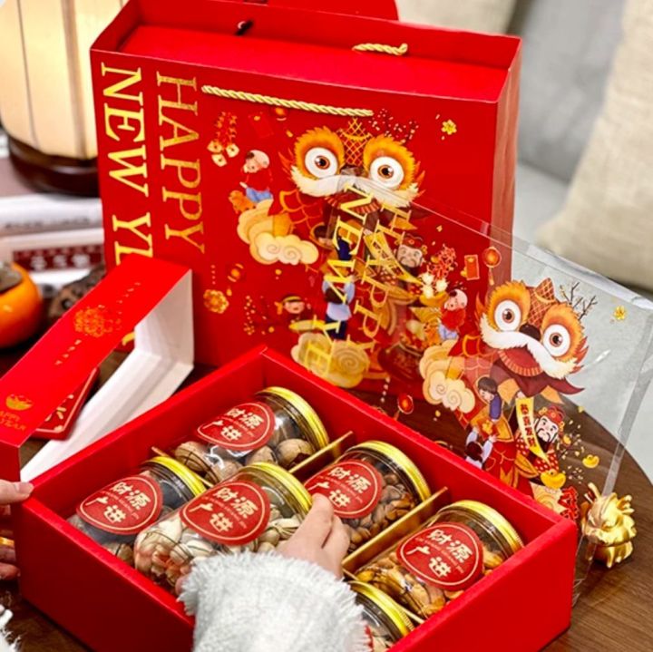 SHIOK 6 Grids HAPPY NEW YEAR CNY Portable Gift Box With Gift Bag Red ...