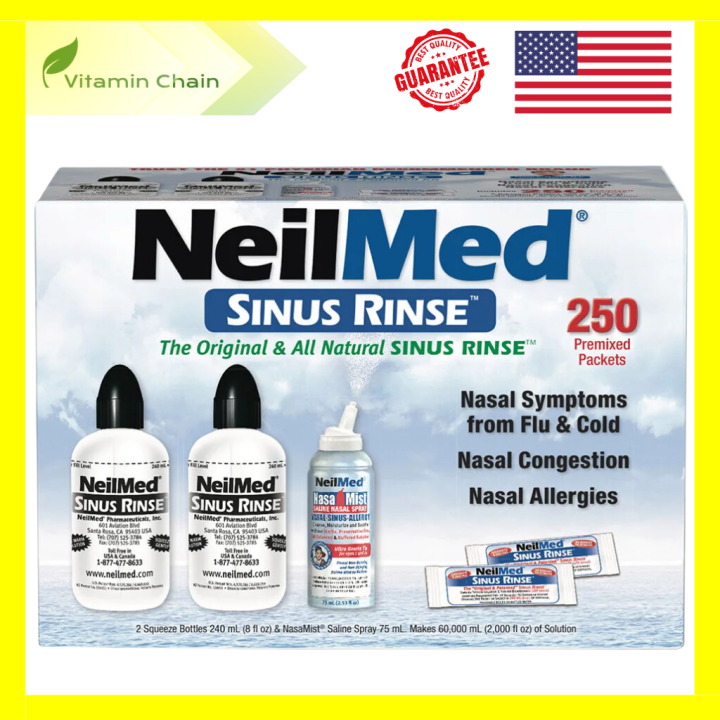 250 Packets, NeilMed Sinus Rinse Kit (+ 2 Squeeze Bottles, 1 NasaMist ...