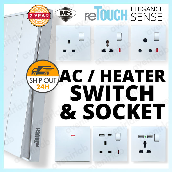 [PEARL WHITE] reTouch Switch Elegance Sense 13A 15A Double 2 Gang ...
