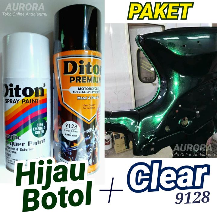 PAKET Diton Hijau Botol Emerald Green + Clear Mengkilap Diton Premium ...