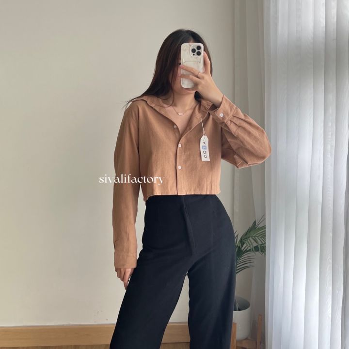Sivali Factory Ceya Top | Kemeja Crop Linen Lengan Panjang | Outer Crop ...