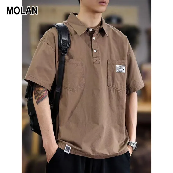 MOLAN เสื้อโปโลแขนสั้นผู้ชาย,เสื้อโปโลลำลองระบายอากาศกลางแจ้งฤดูร้อน ...