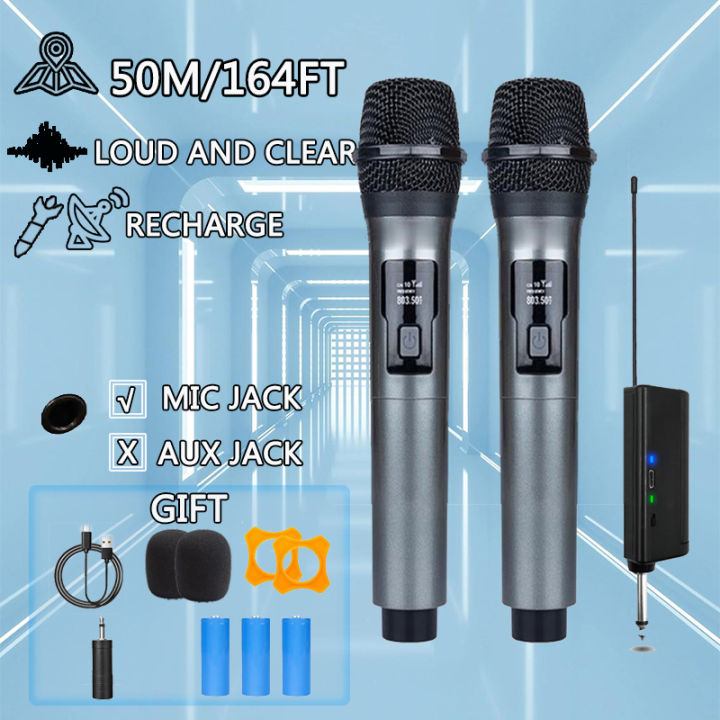 Wireless Microphone UHF Dual Handheld Microphone Portable Microphone ...