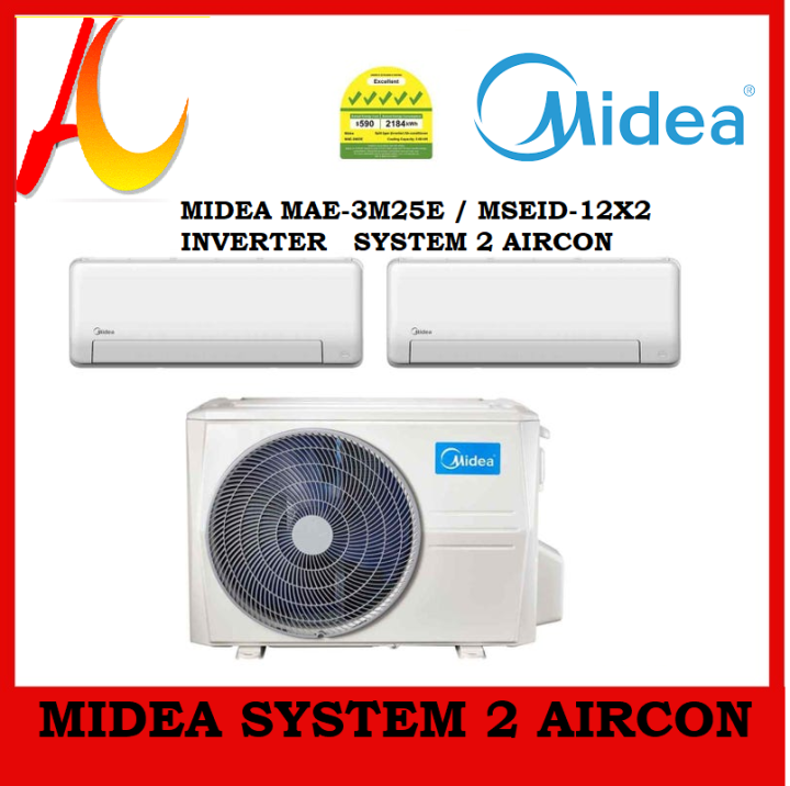 MIDEA MAE-3M25E / MSEID-12X2 INVERTER SYSTEM 2 AIRCON (5 TICKS ...