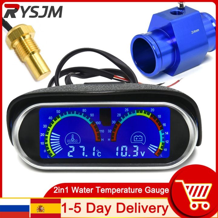12V 24V Digital Water Temperature Gauge + Volt Water Temperature Sensor ...