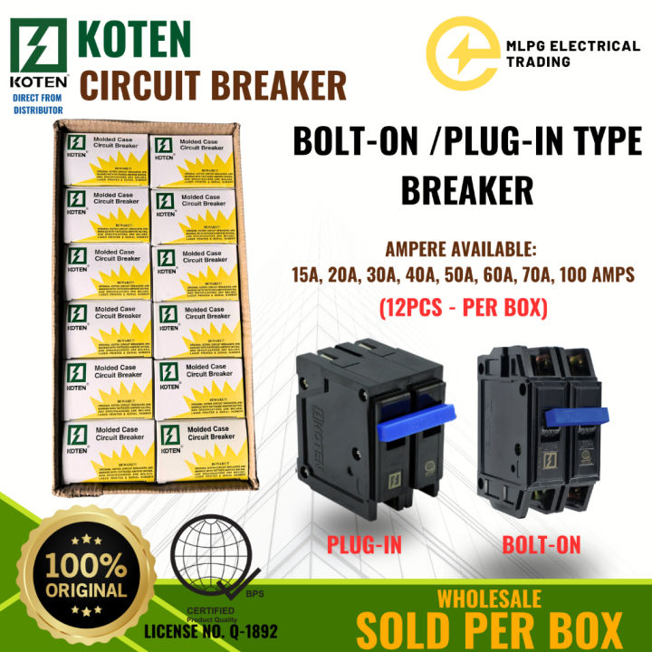 (Wholesale) Koten Circuit Breakers 2 Pole (HPH) BOLT-ON/(HPH-P) PLUG-IN 15A 20A 30A 40A 60A 70A ...