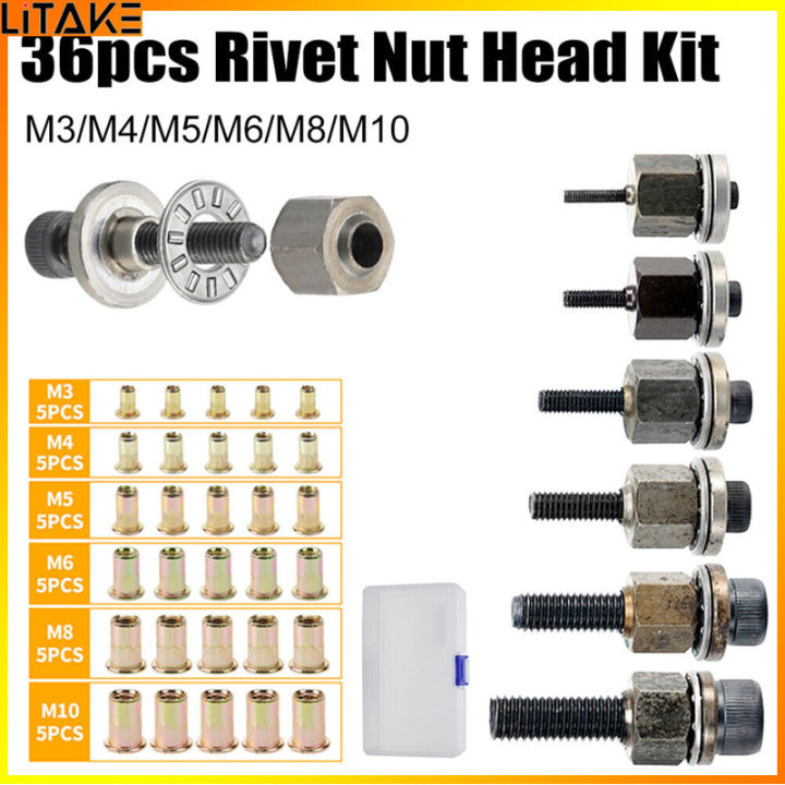 Litake Brightly 36pcs Rivet Nut Tool Manual Riveter Rivnut Easy ...