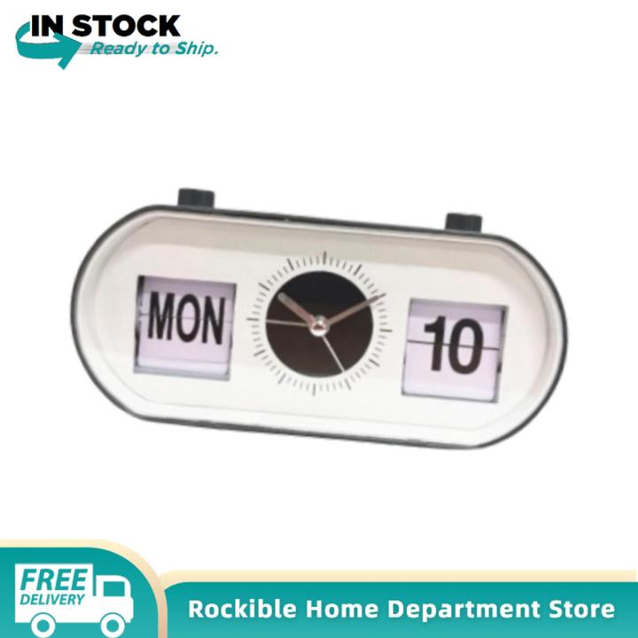 rockible Manual Flip Clock Practical Time Day Date Silver Clock hands ...