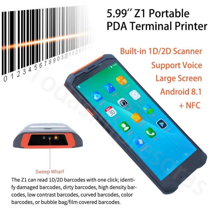 New Z1 Pda Android Handheld Terminal Printer Portable Data Collector 1d Laser 2d Qr Barcode