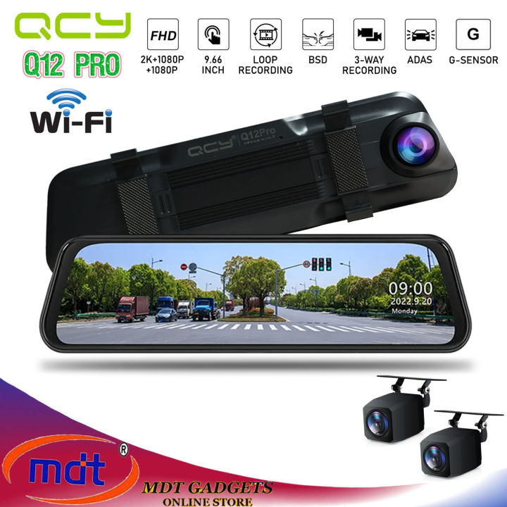 QCY Q12 PRO 9.66" 2K+1080P+1080P 3-Way Recording WiFI Car DVR Rearview ...