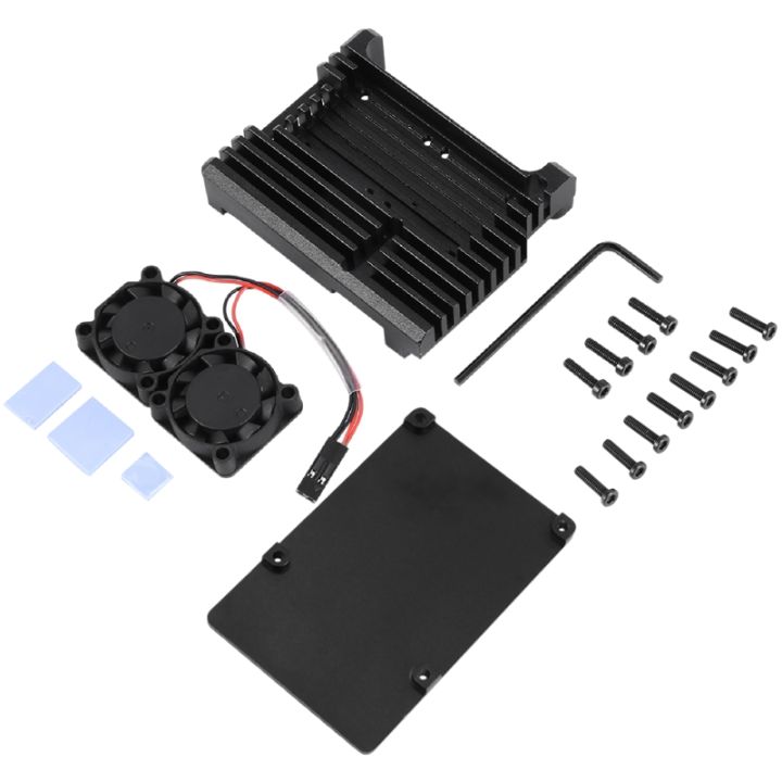 For Raspberry Pi 4 Aluminum Case With Dual Cooling Fan Metal Shell 2425